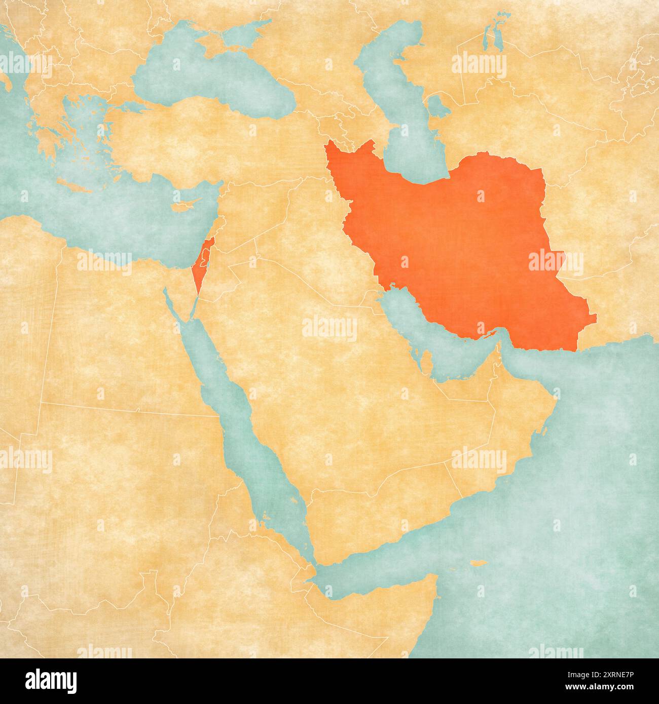 Israel and Iran on the map of Middle East (Western Asia) in soft grunge ...