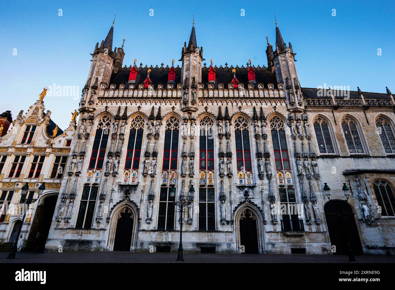 Late-Gothic monumental style Bruges City Hall, Belgium Stock Photo - Alamy