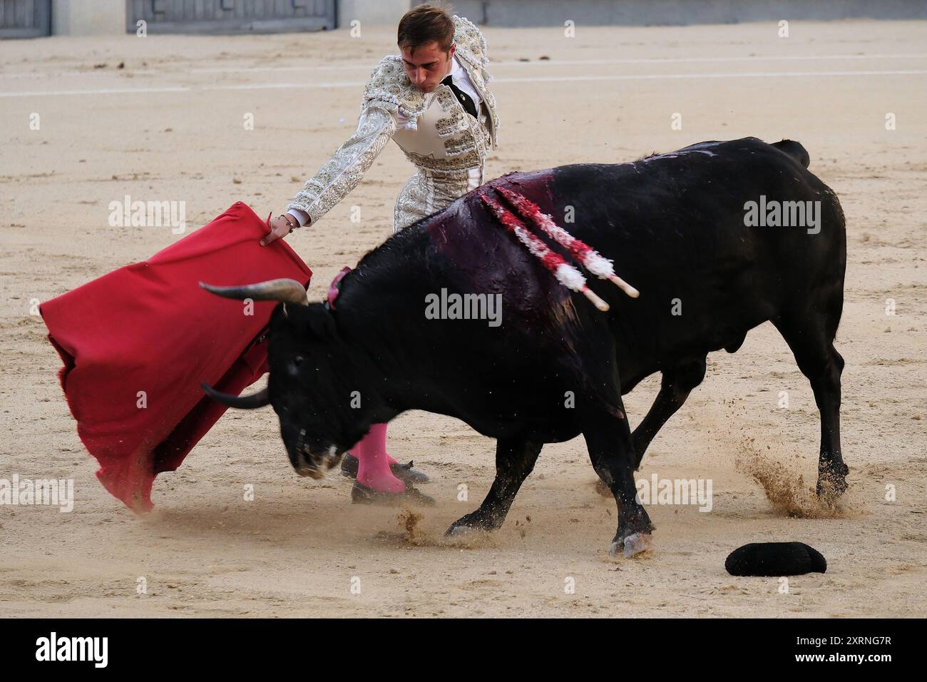 Bullfighter El Niño de las Monjas during the bullfight of Corrida de ...