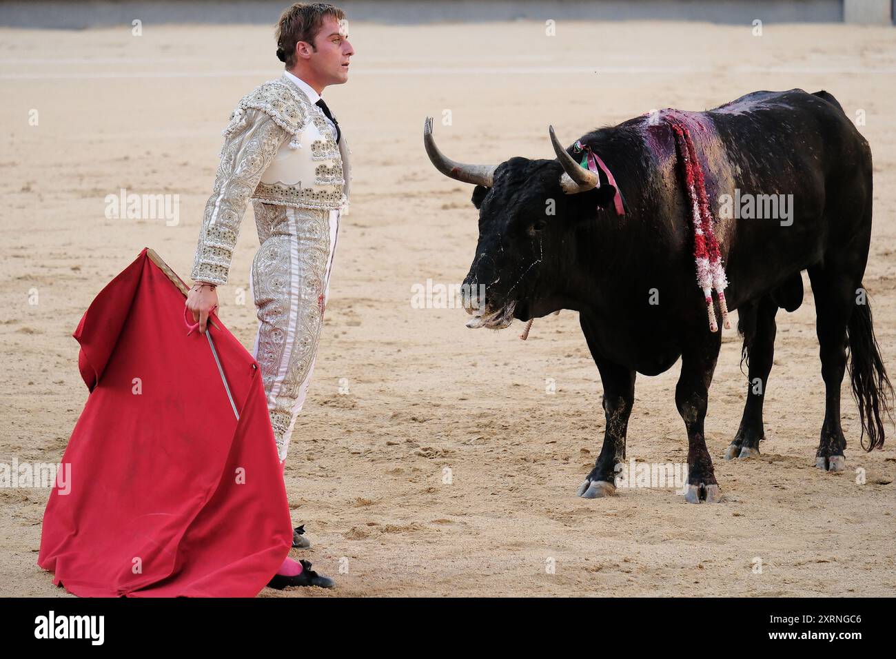 Bullfighter El Niño de las Monjas during the bullfight of Corrida de ...