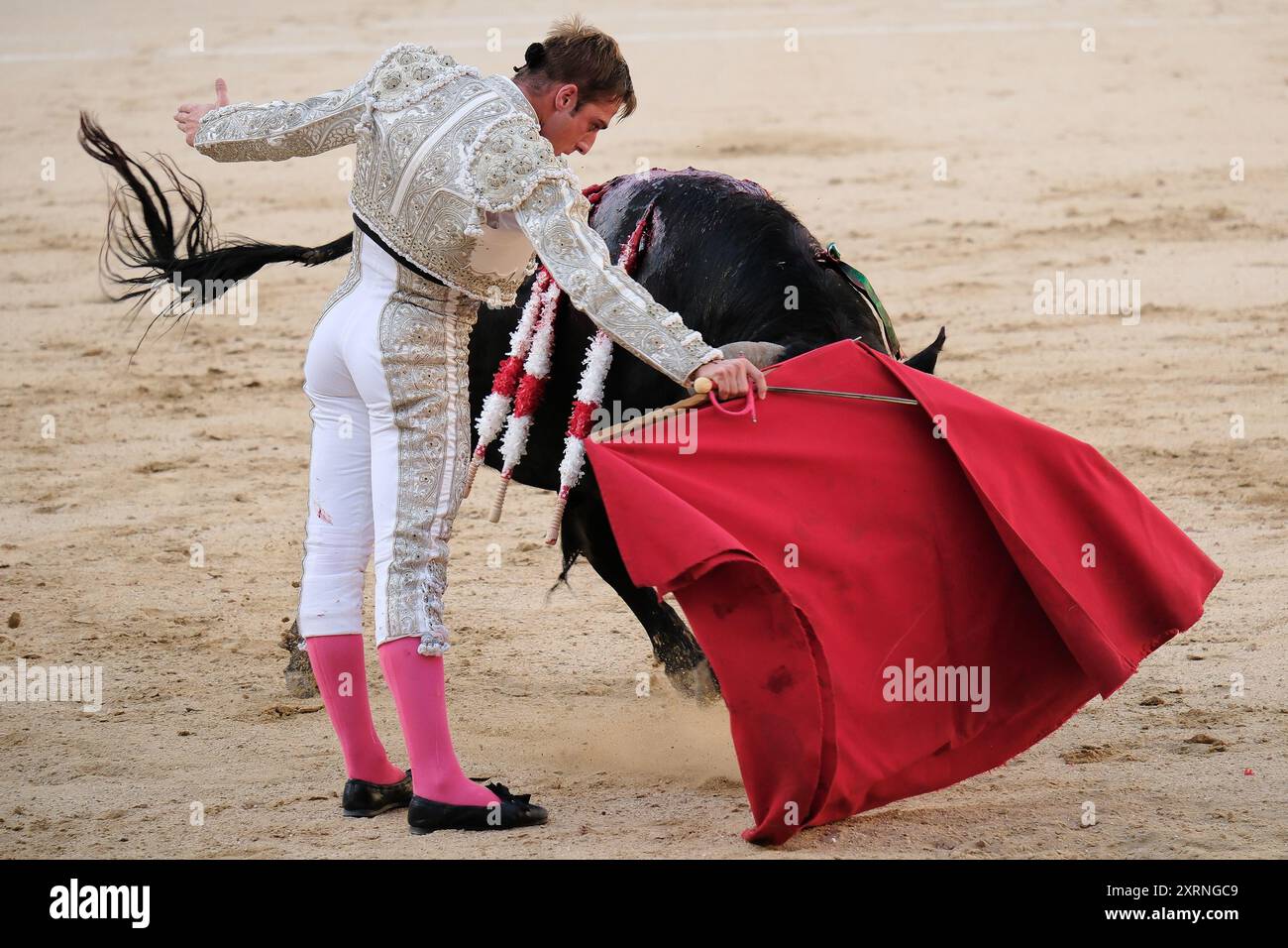 Bullfighter El Niño de las Monjas during the bullfight of Corrida de ...