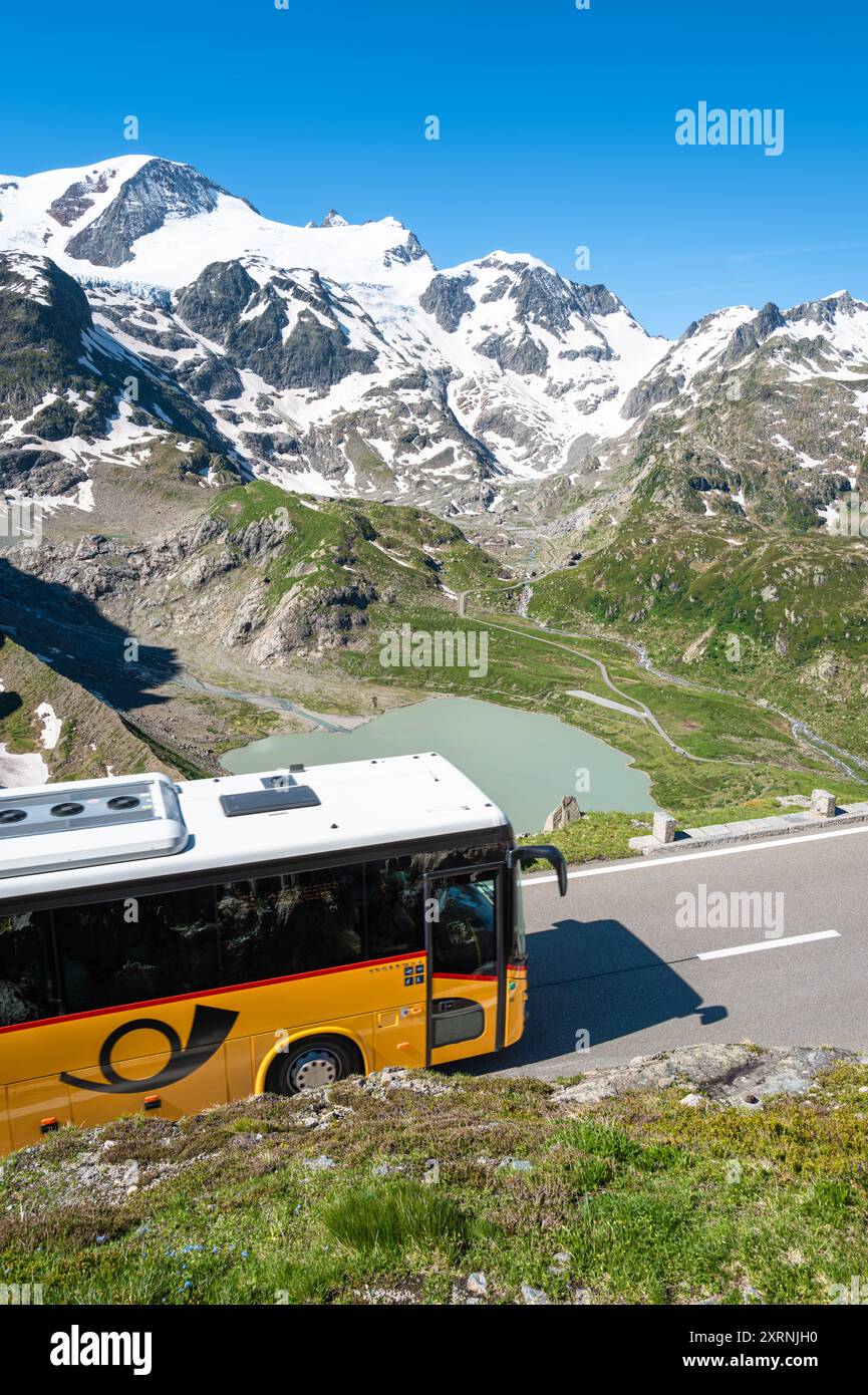 Sustenpass, Switzerland - July 5, 2024: Swiss bus drives through ...