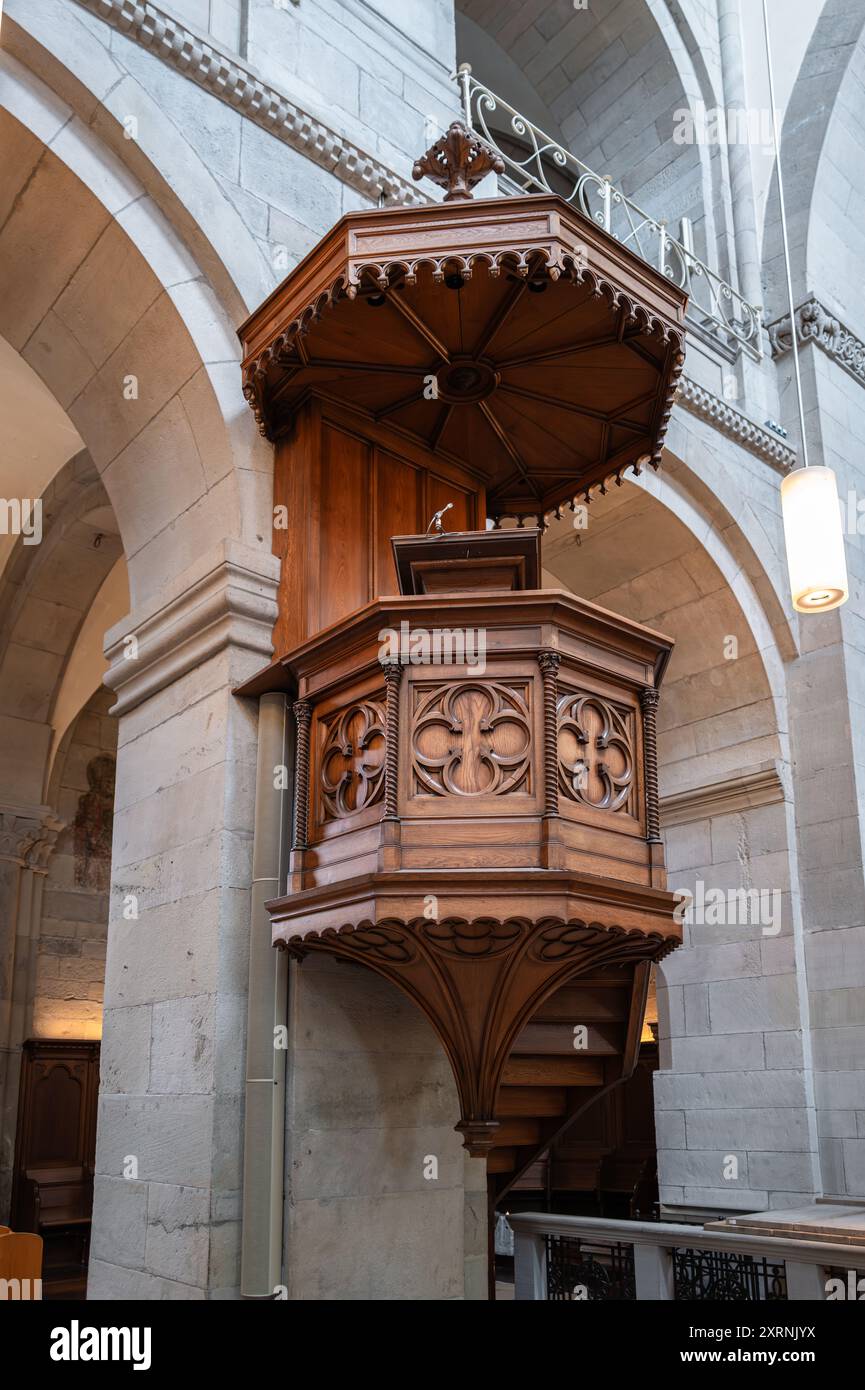 Zurich, Switzerland - July 1, 2024: Wooden historical pulpit or lectern ...