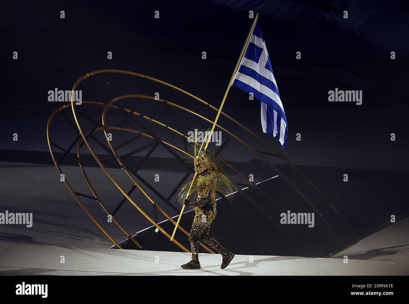 Paris, France. 11th Aug, 2024. The Golden Voyager carries the national ...