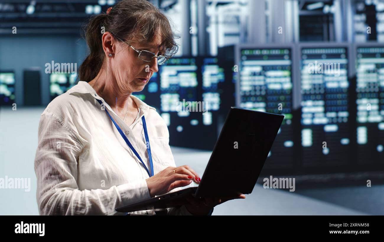 Knowledgeable supervisor working in data center housing GPU dedicated ...