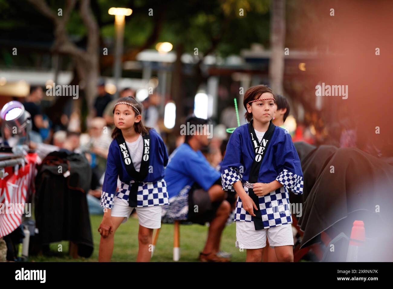 Cairns, Australia. 10th Aug, 2024. Children prepare to perform ...