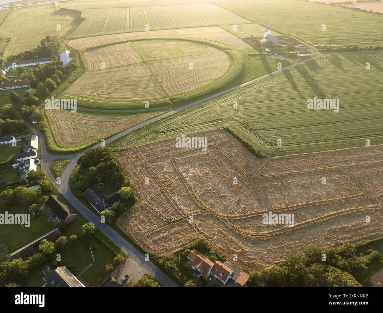 Aerial view of Aggersborg, a 10th-century Viking ring fortress in ...
