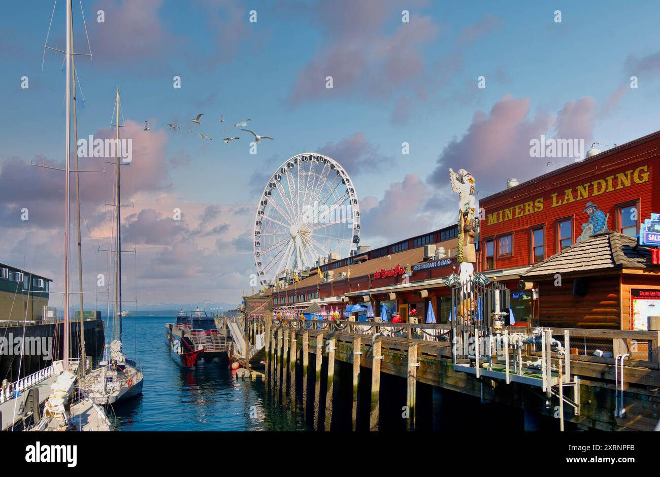Great Wheel and Miners Landing Stock Photo - Alamy