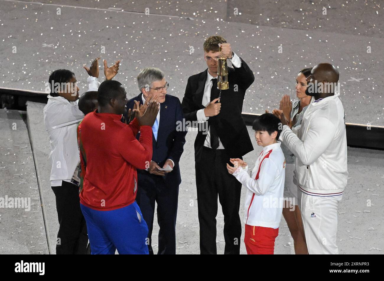 Paris, France. 12th Aug, 2024. Mijain Lopez Nunez of Cuba, Eliud Kipchoge of Kenya, Djankeu ...