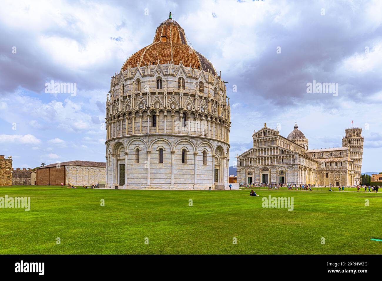 The leaning tower in the central square of the medieval city of Pisa in ...
