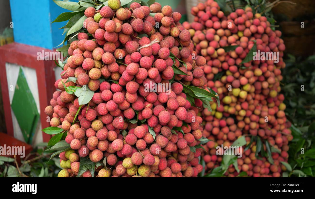 Ripe lychees, ready for sale at the market. Vibrant colors and juicy ...