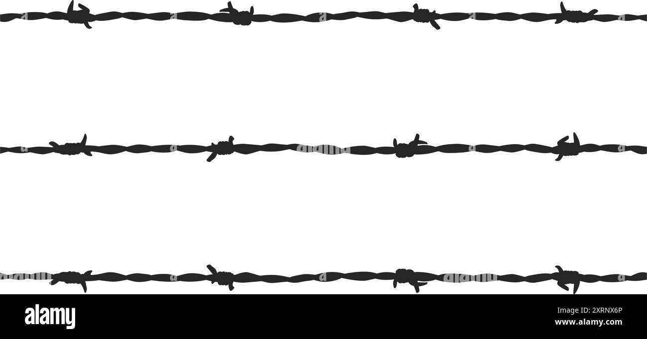 Barbed wire fence with 3 variations of barbed wire twists and spikes ...