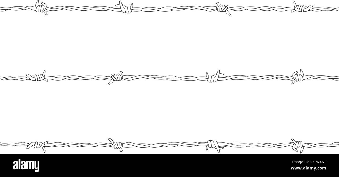 Barbed wire fence outline with 3 variations of barbed wire twists and ...