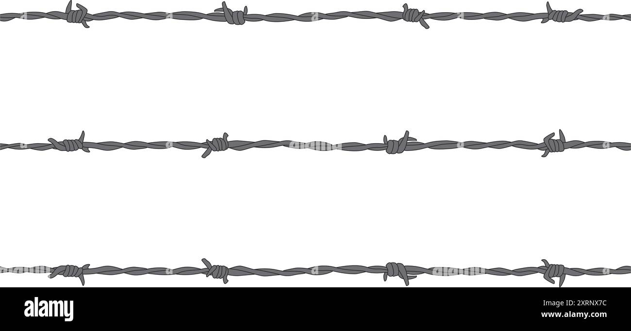 Barbed wire fence with 3 variations of barbed wire twists and spikes ...