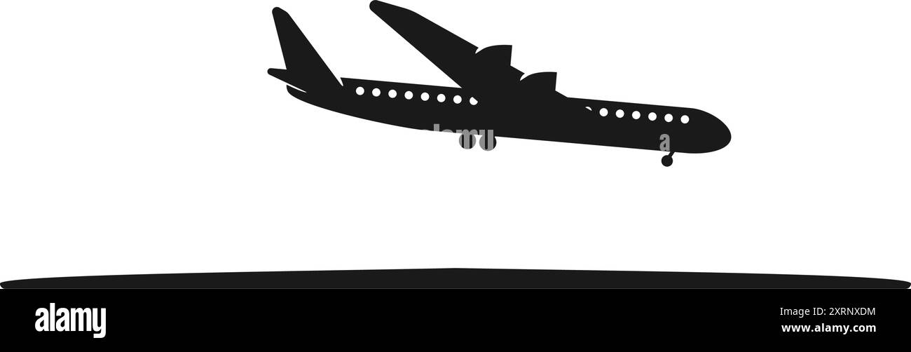 Airplane or aeroplane coming in for landing at the airport runway black ...