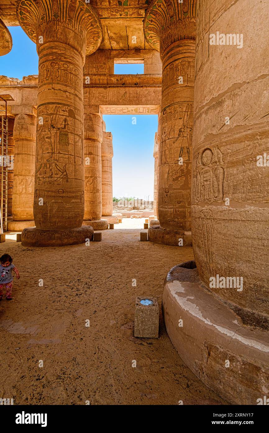 Painted columns in Ramesseum, Mortuary temple of Ramses II Stock Photo ...