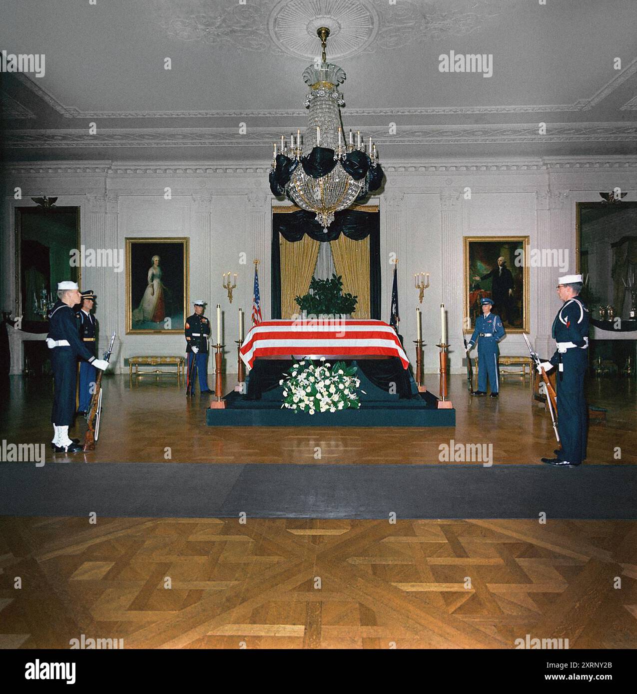 Late U.S. President John Kennedy’s flag-draped casket, members of honor ...
