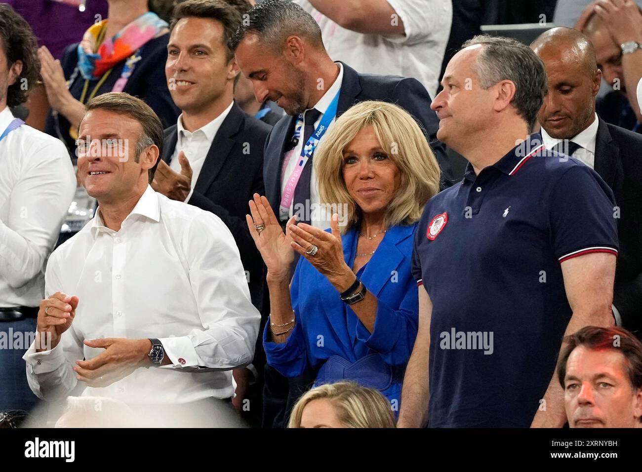 President of France Emmanuel Macron, left, watches with wife Brigitte ...