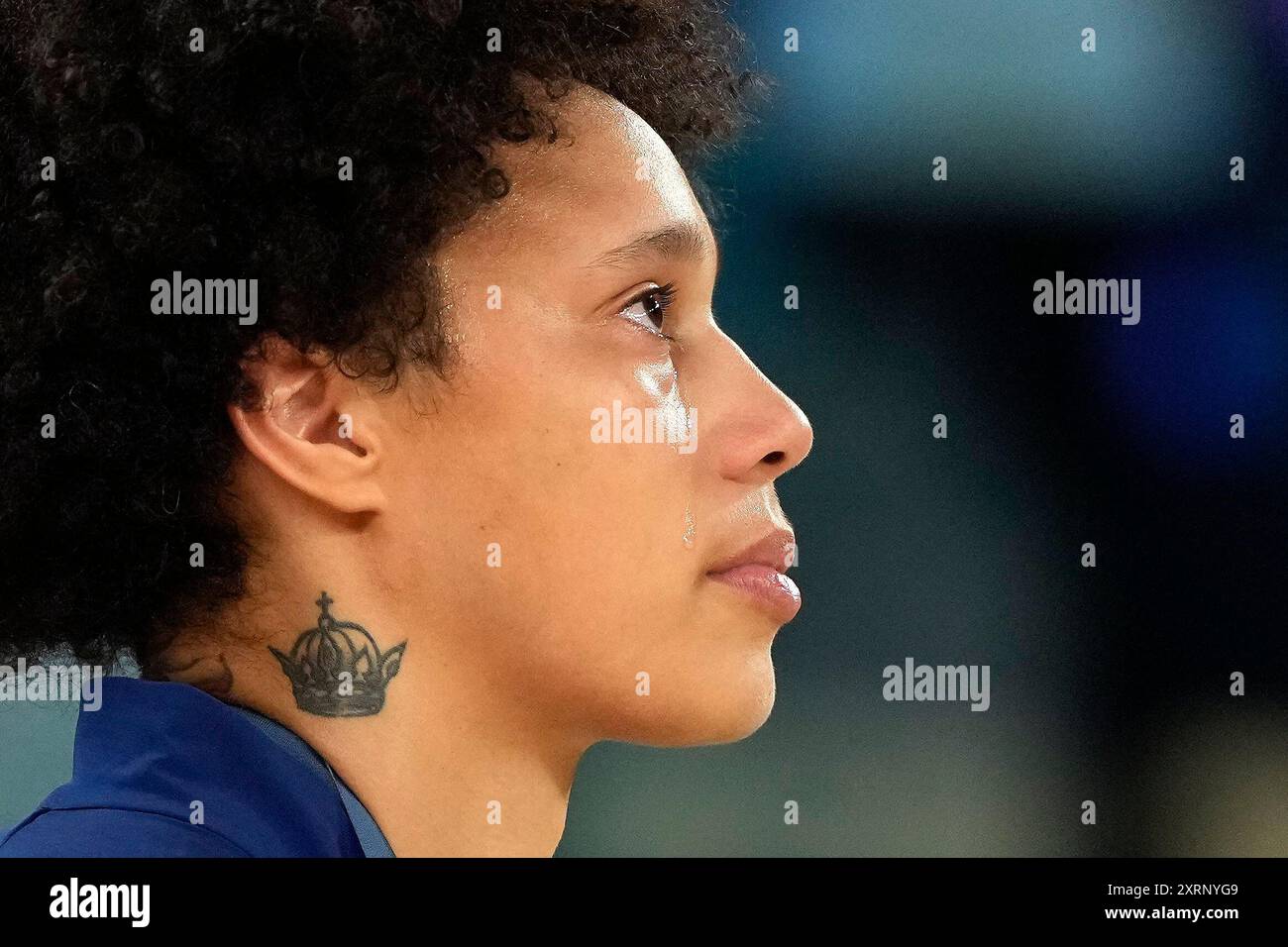 Tears stream down the face of United States' Brittney Griner during the ...
