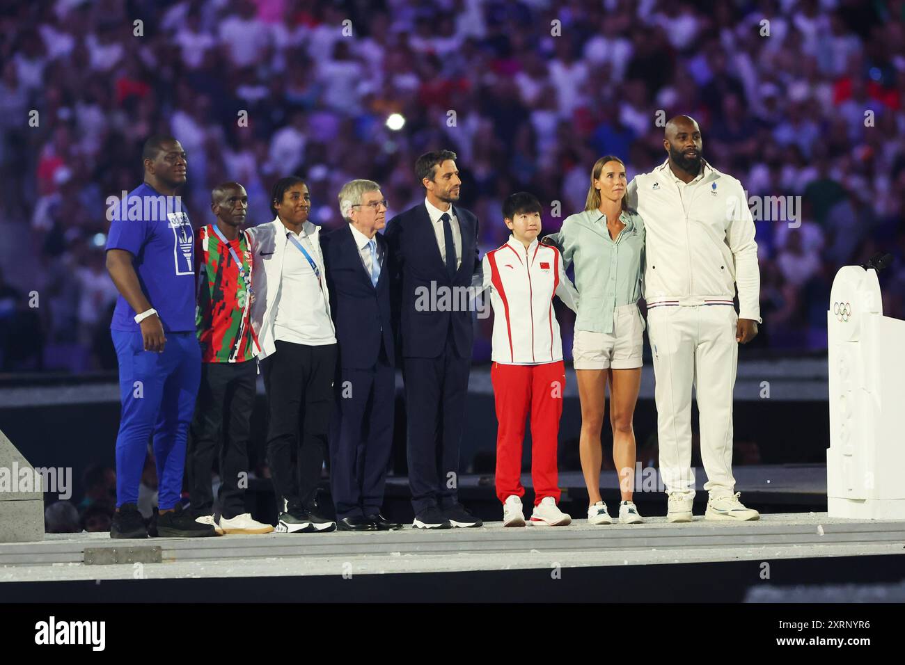 (L-R) Mijain Lopez Nunez (CUB), Eliud Kipchoge (KEN), Djankeu Ngamba (RPC), IOCThomas Bach IOC ...