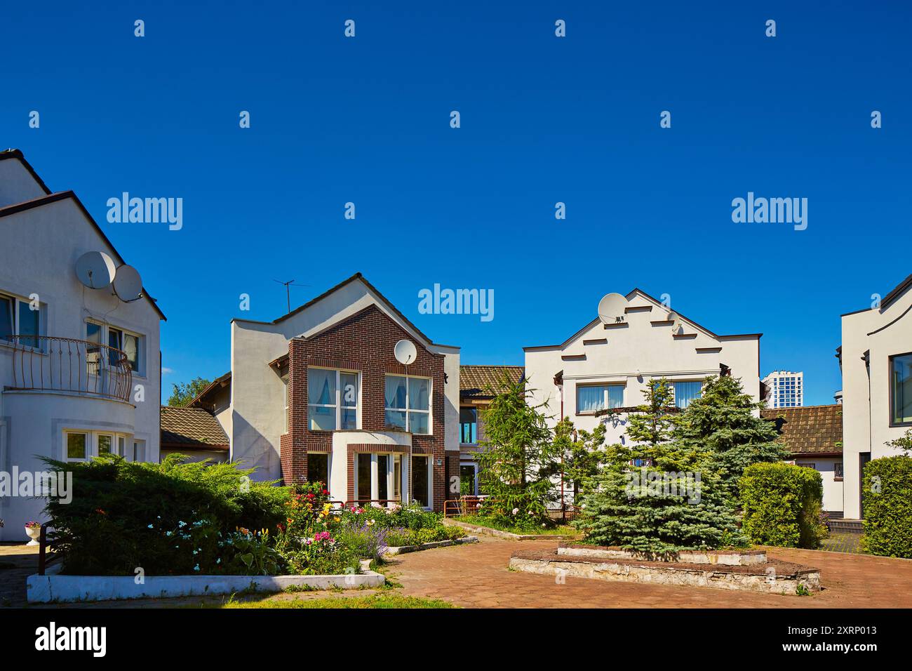 New modern block of flats in green area. residential apartment with ...
