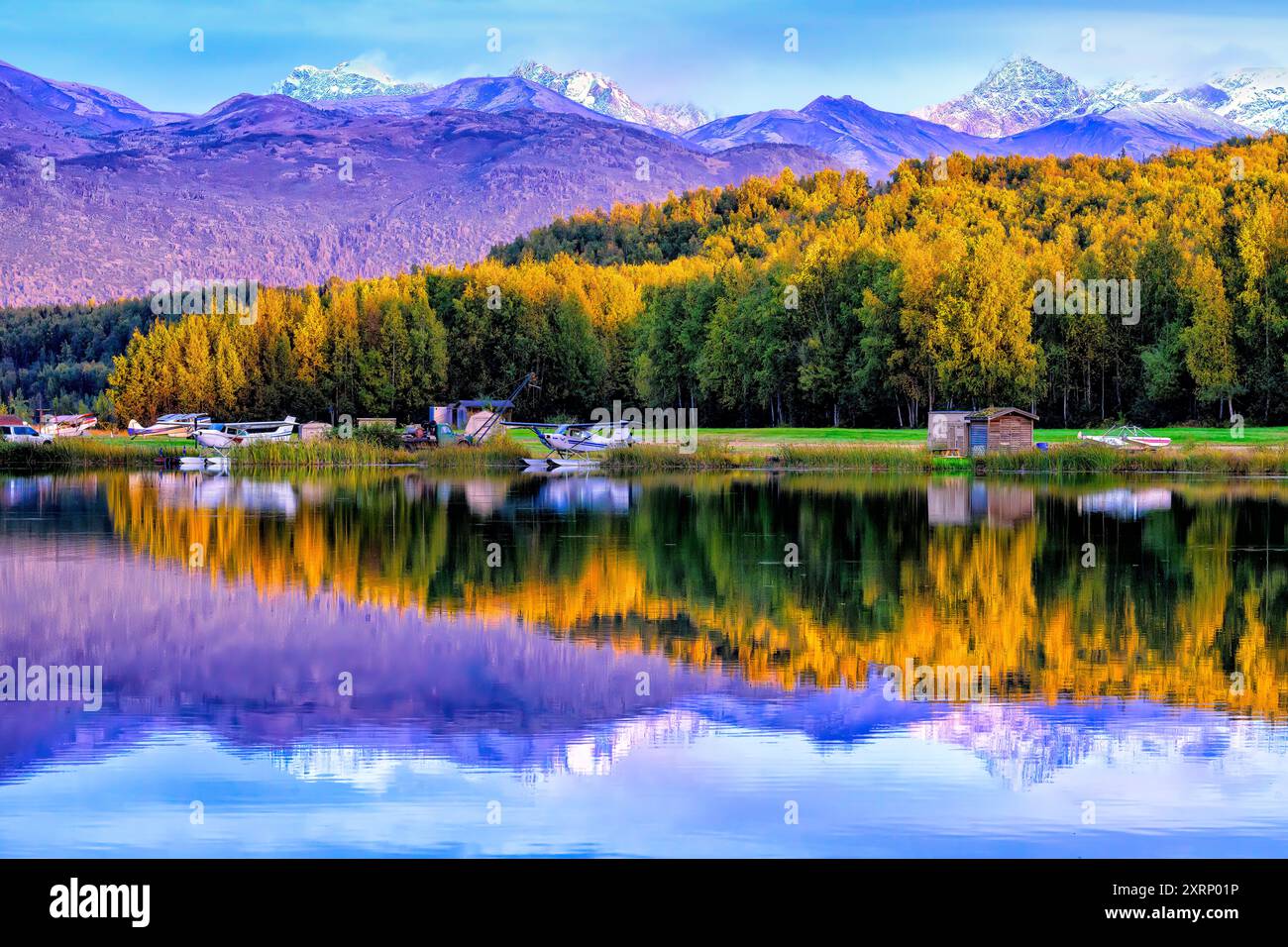 Floatplanes parked on Sixmile Lake at Joint Base Elmendorf-Richardson ...