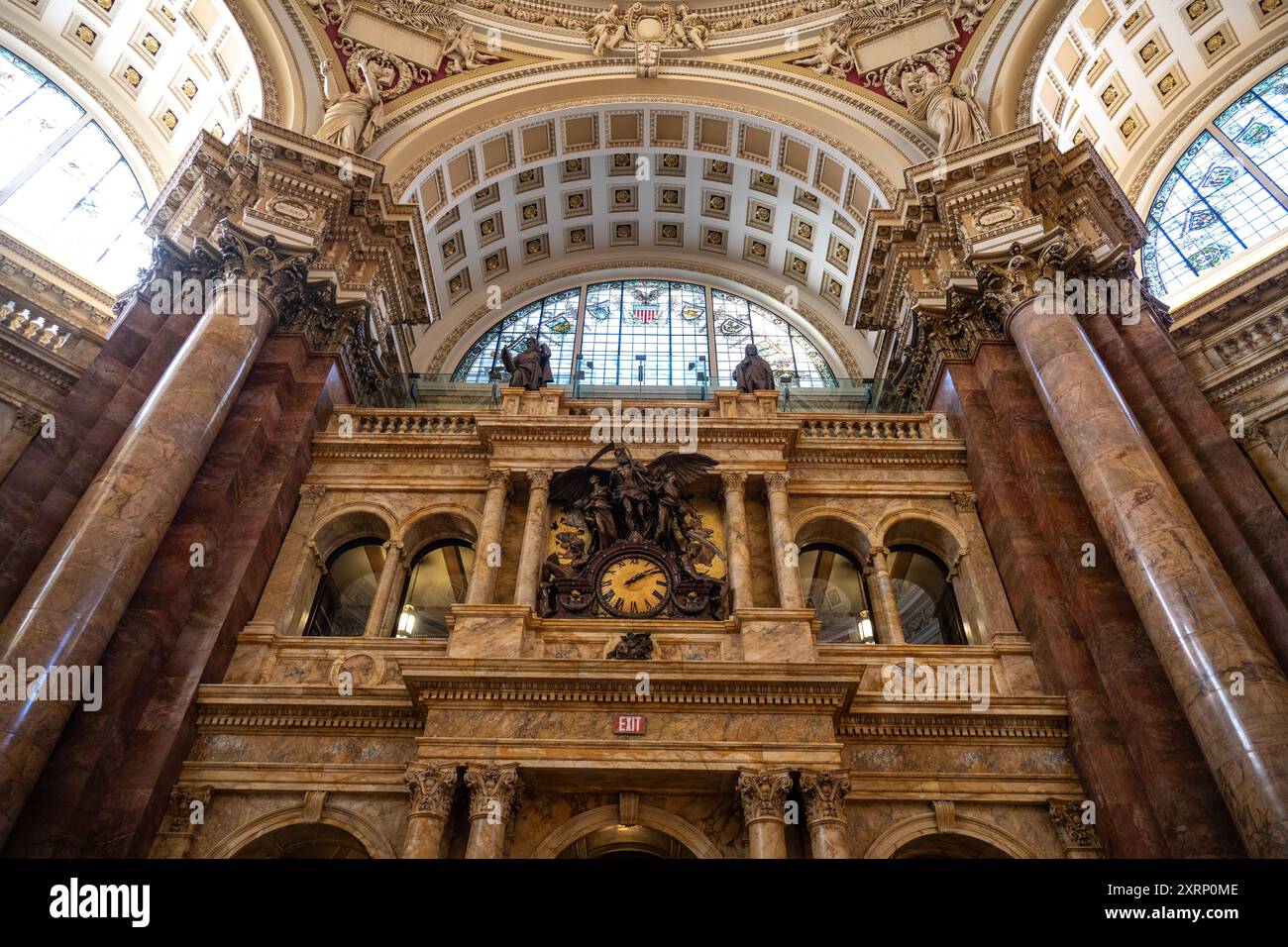 clock in the Main Reading room at the Library of Congress in Washington ...