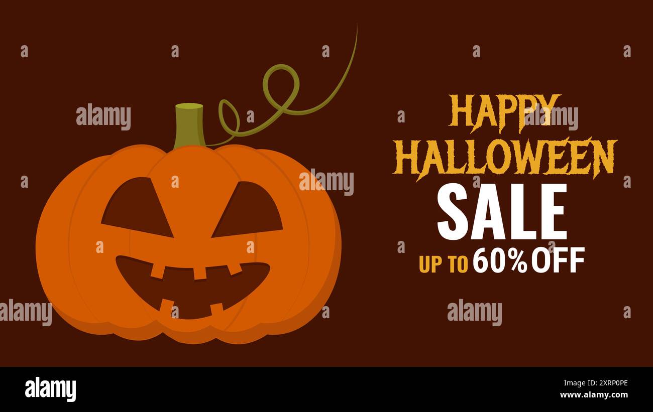 Halloween sale promo banner template offer design. Creepy pumpkin ...