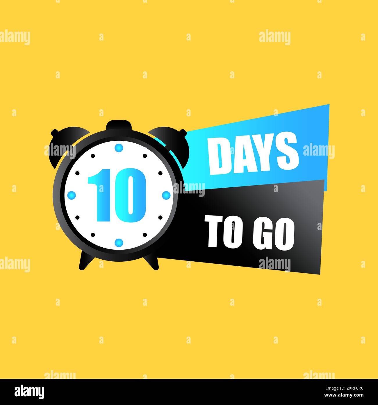 Countdown timer illustration. Number ten focus. Bold 10 days to go text ...