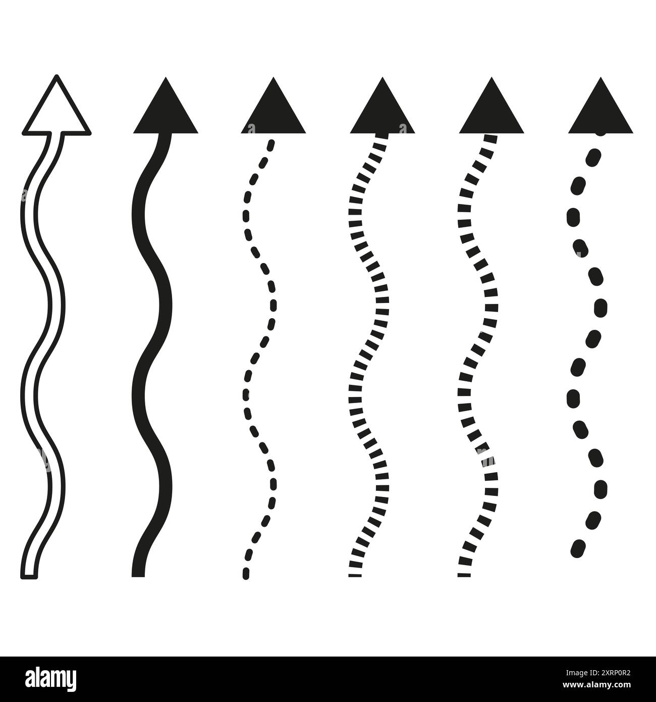 Wavy arrow icons. Black and white design. Various line styles. Modern ...