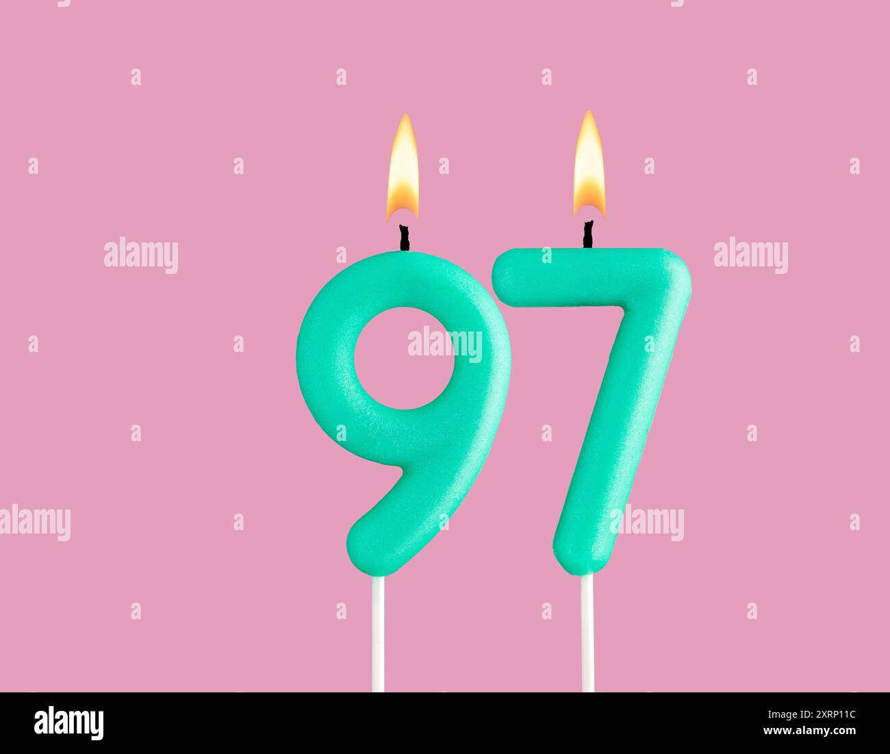 Birthday card with green number 97 candle - Pastel pink background ...