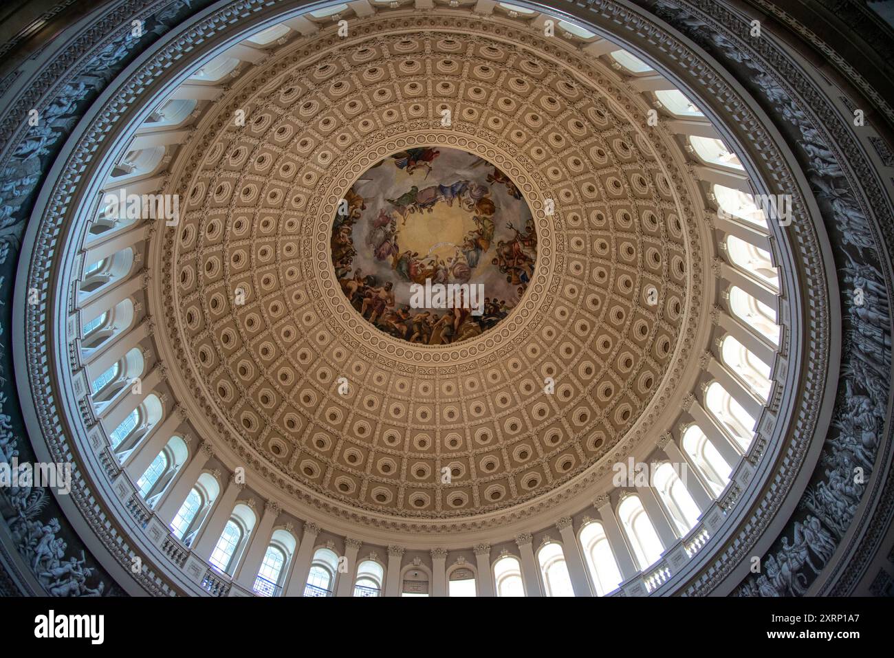 US Capitol dome with the fresco called The Apotheosis of Washington at the top Stock Photo - Alamy