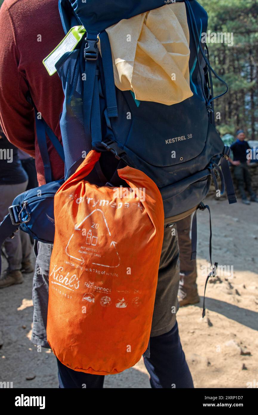 Trekker carrying out a 'Carry Me Back' bag of rubbish on the Everest ...