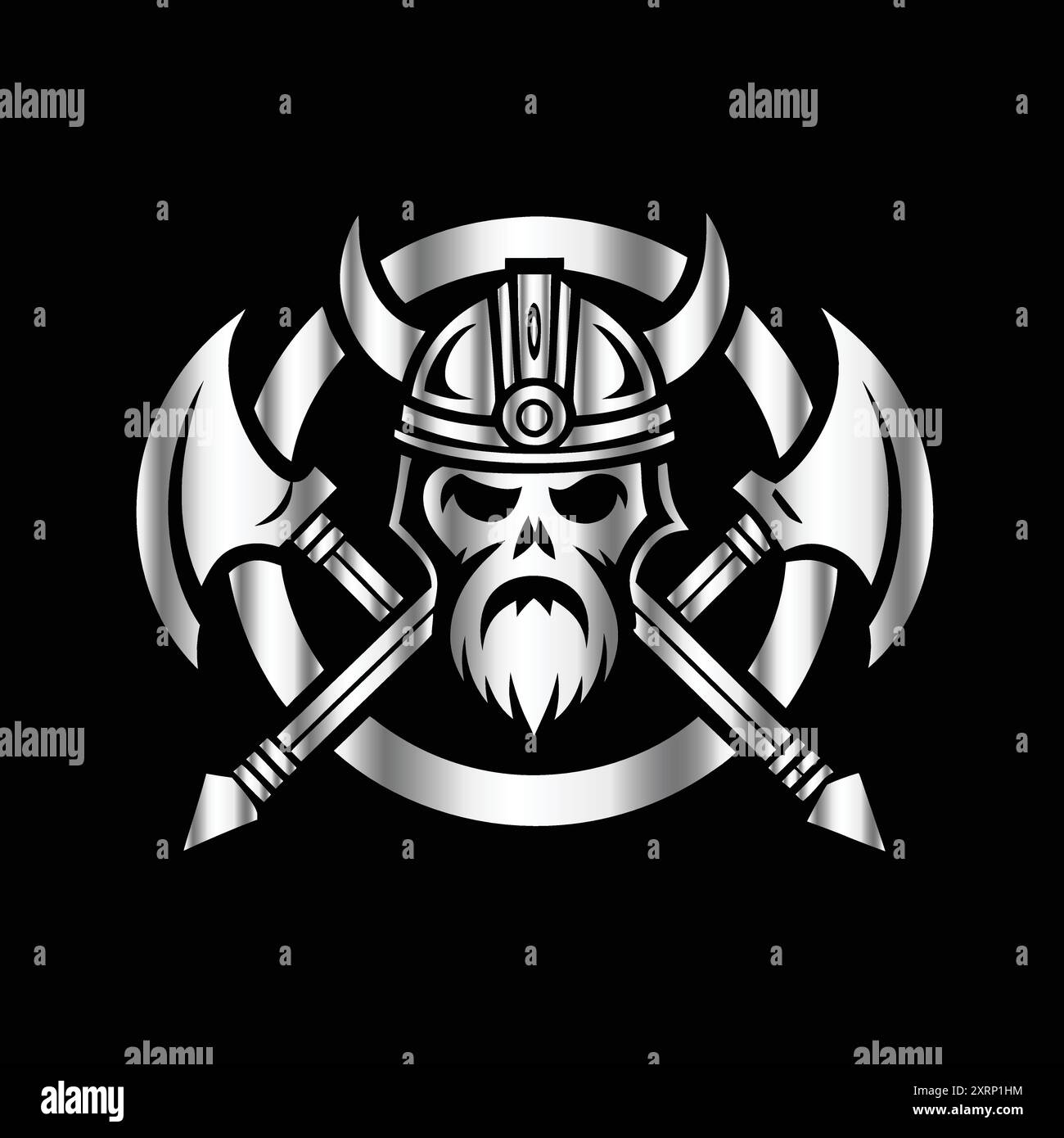 Skull in helmet and crossed axes. Vector illustration on black ...