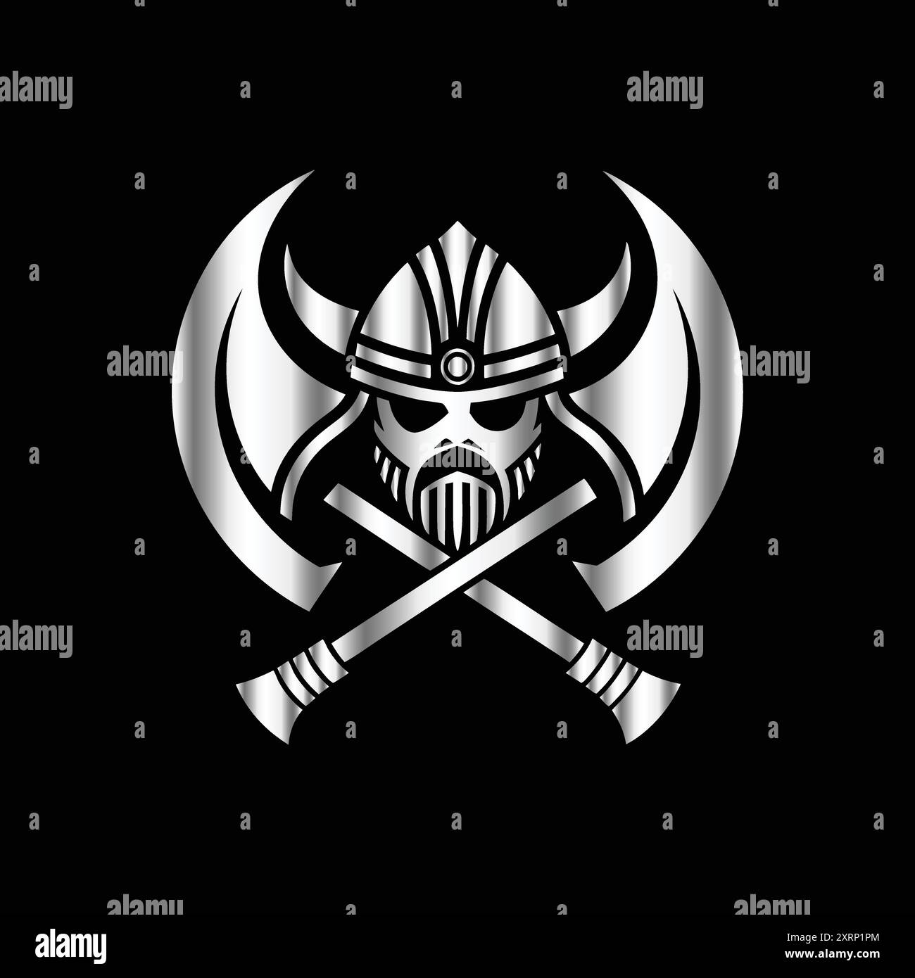 Skull in helmet and crossed axes. Vector illustration on black ...
