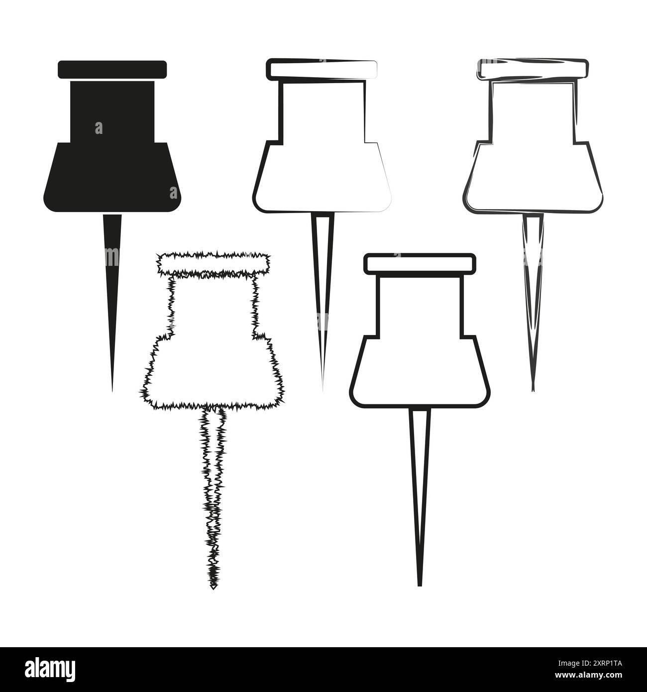 Set of pushpin icons. Various black and white pushpin designs ...