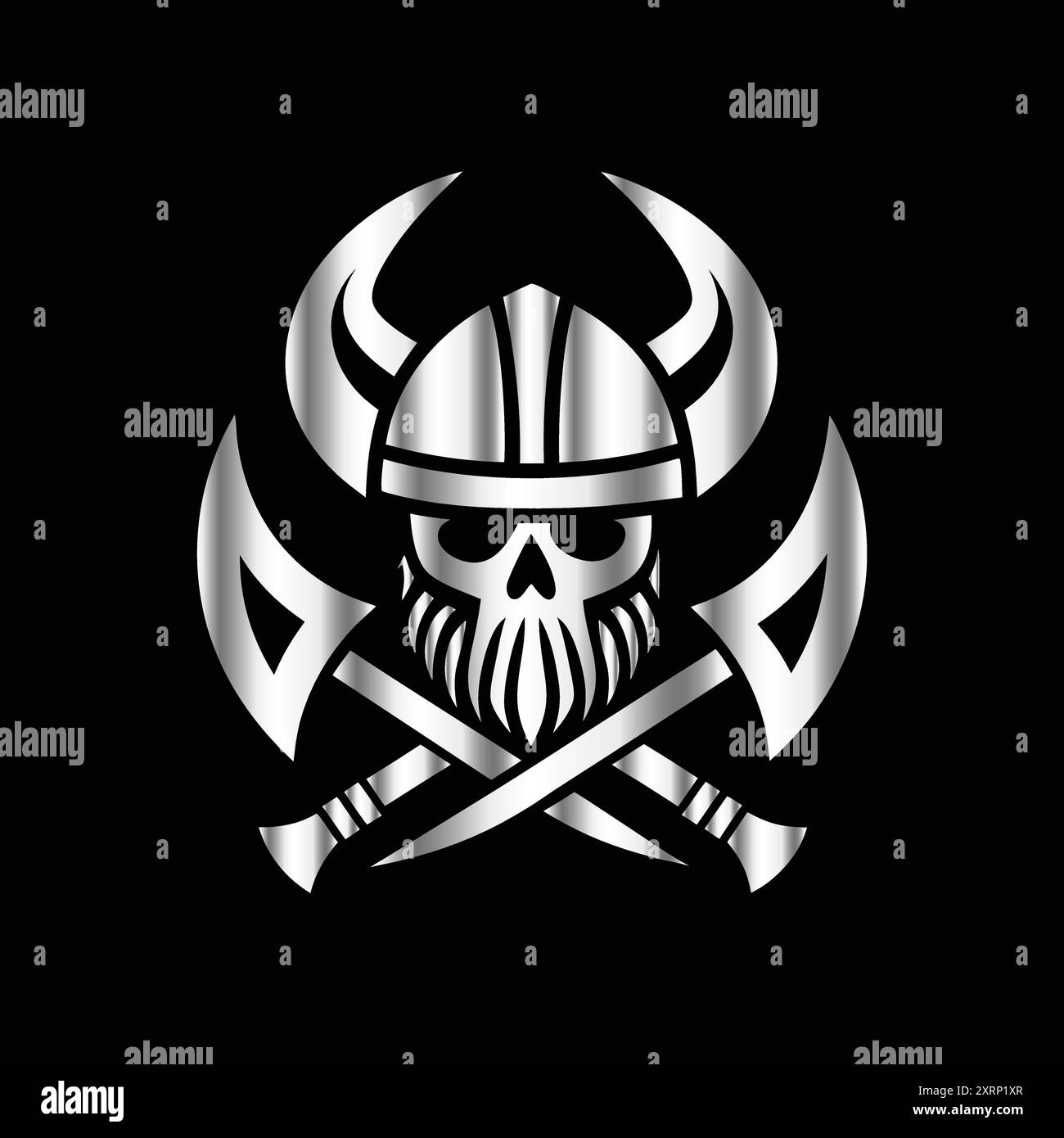 Skull in helmet and crossed axes. Vector illustration on black ...