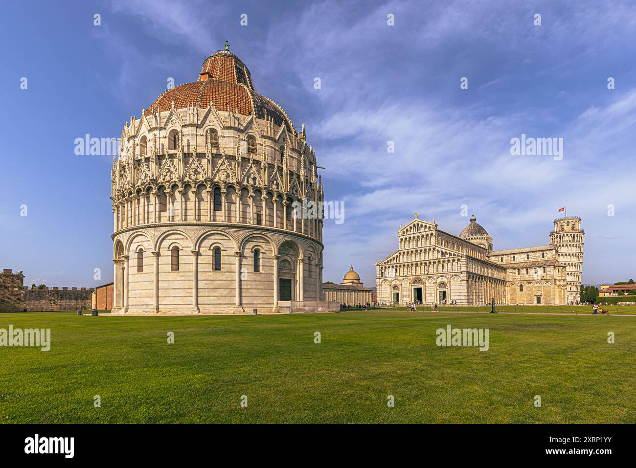 The leaning tower in the central square of the medieval city of Pisa in ...
