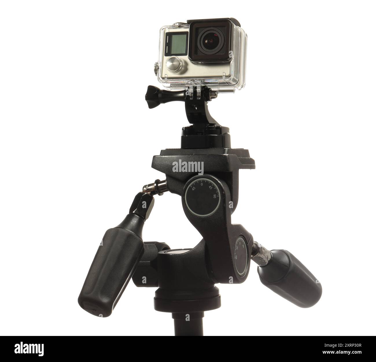 Modern action camera and stabilizer isolated on white Stock Photo - Alamy
