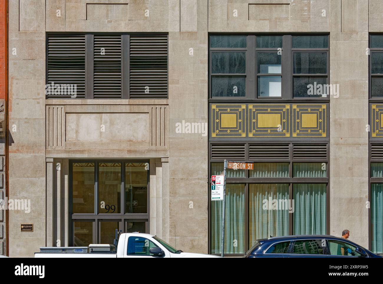 93 Hudson Street, Maltz Franklin Building, is a 1930 Art Deco office building; the brick and ...