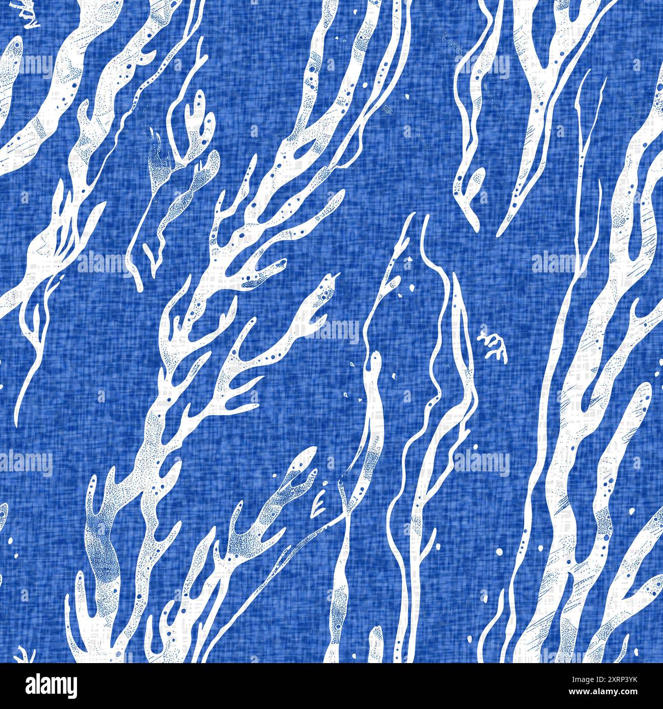Whimsical seaweed kelp coastal electric blue beach pattern. Batik ...
