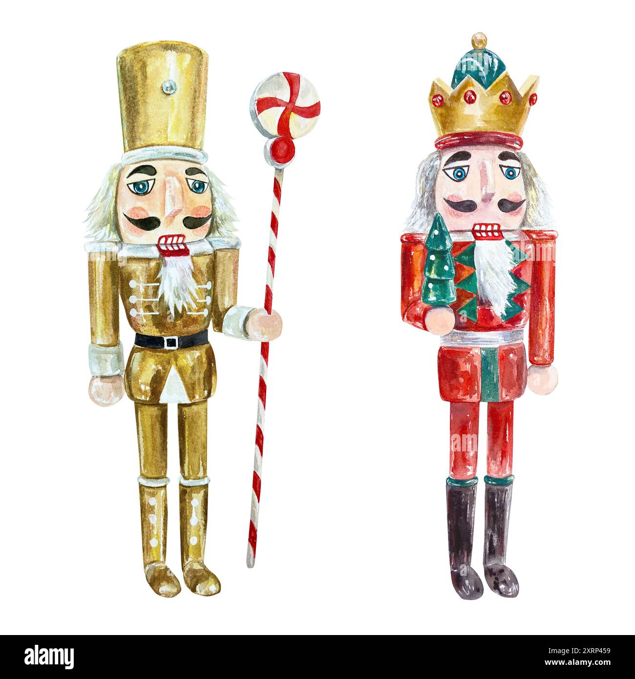 Nutcrackers set, gold and red. Hand drawn watercolor illustration isolated on white background ...