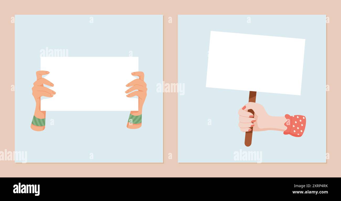 Hands hold blank signs and placards for protest Stock Vector Image ...
