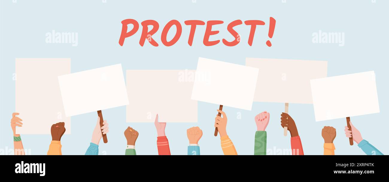 Diverse hands hold blank protest sign illustration Stock Vector Image ...
