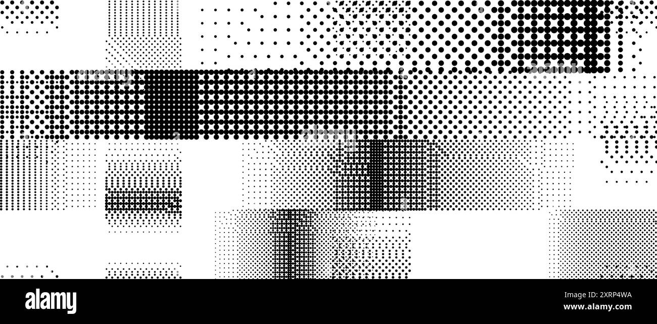 Bitmap grunge striped pattern. Glitched pixelated halftone texture. Dithered noise stripe ...