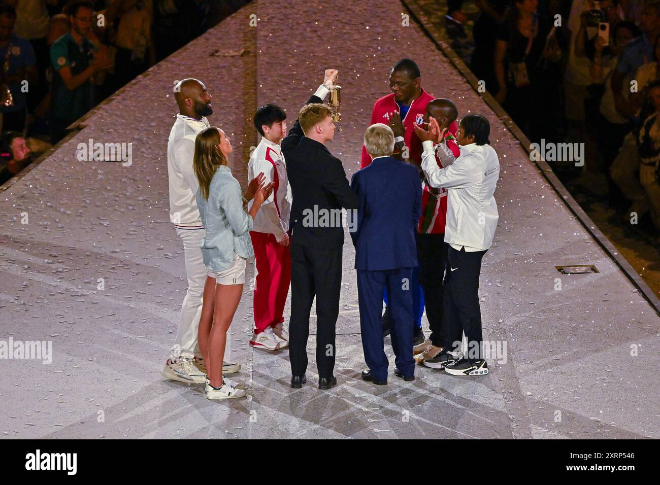 Mijain Lopez Nunez of Cuba, Eliud Kipchoge of Kenya, Djankeu Ngamba of Refugee Olympic Team ...