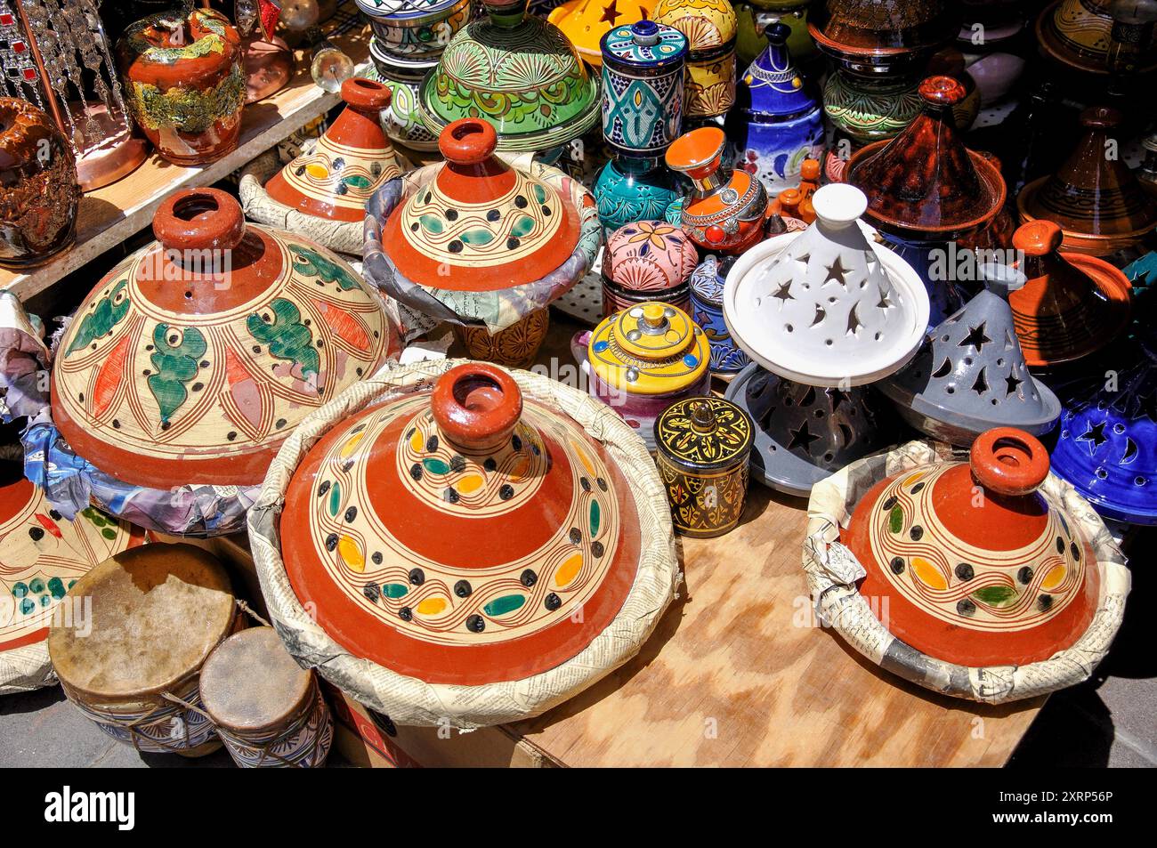 Moroccan terracotta cooking tagines for sale on stall, Medina, Tangier ...