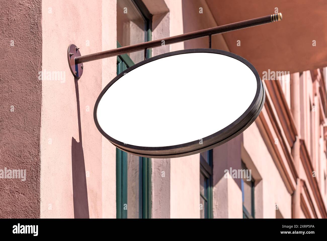 Blank White Mockup Of Store Signboard Hanging On The Pink Wall. Empty ...