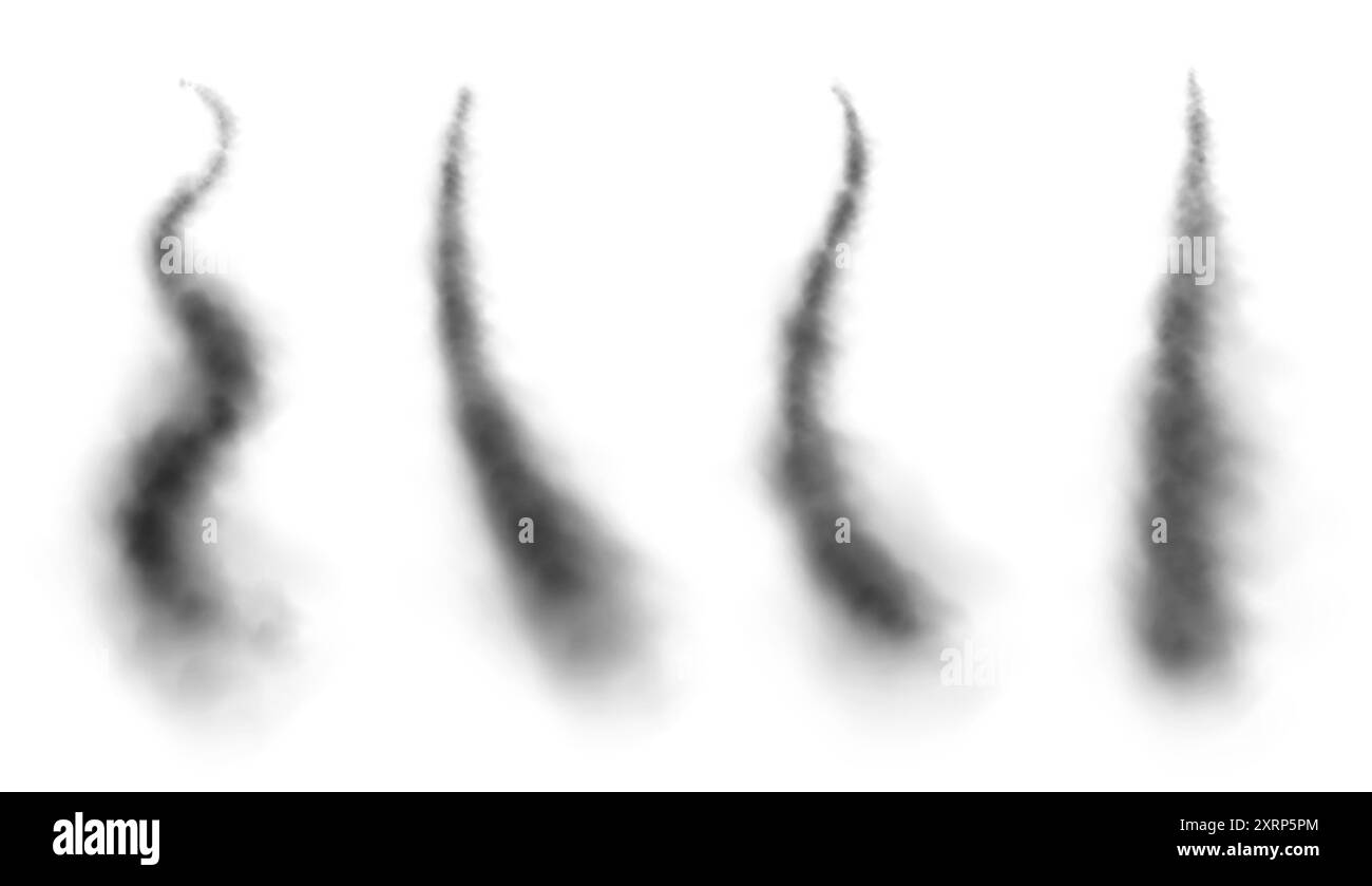 Black smoke trails, dark fog in the sky, black vapor from burning fire ...