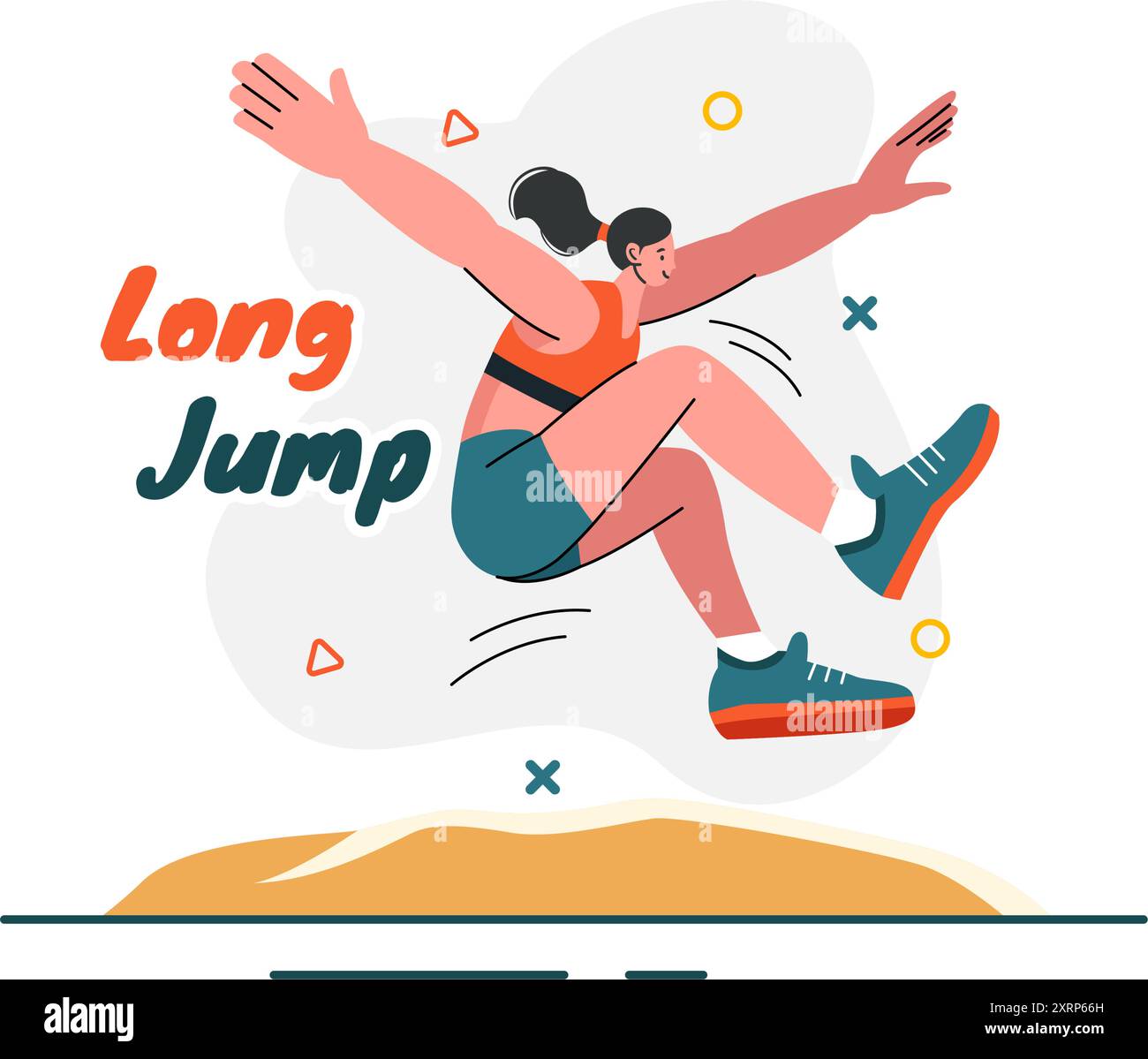 Vector Illustration of an Athlete Performing a Long Jump in a Sand Pit ...